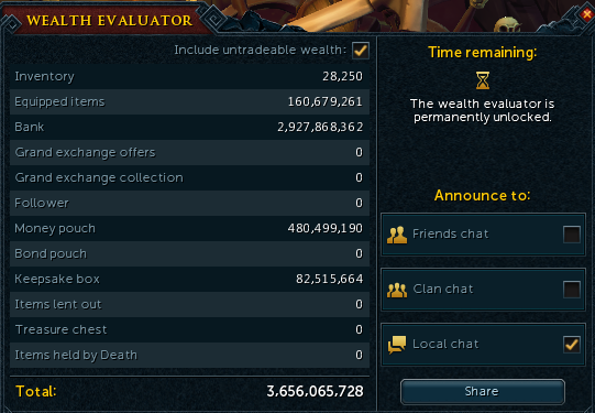 Looking to trade and ex-max account for rs3 gp 3.6b account bank value ...